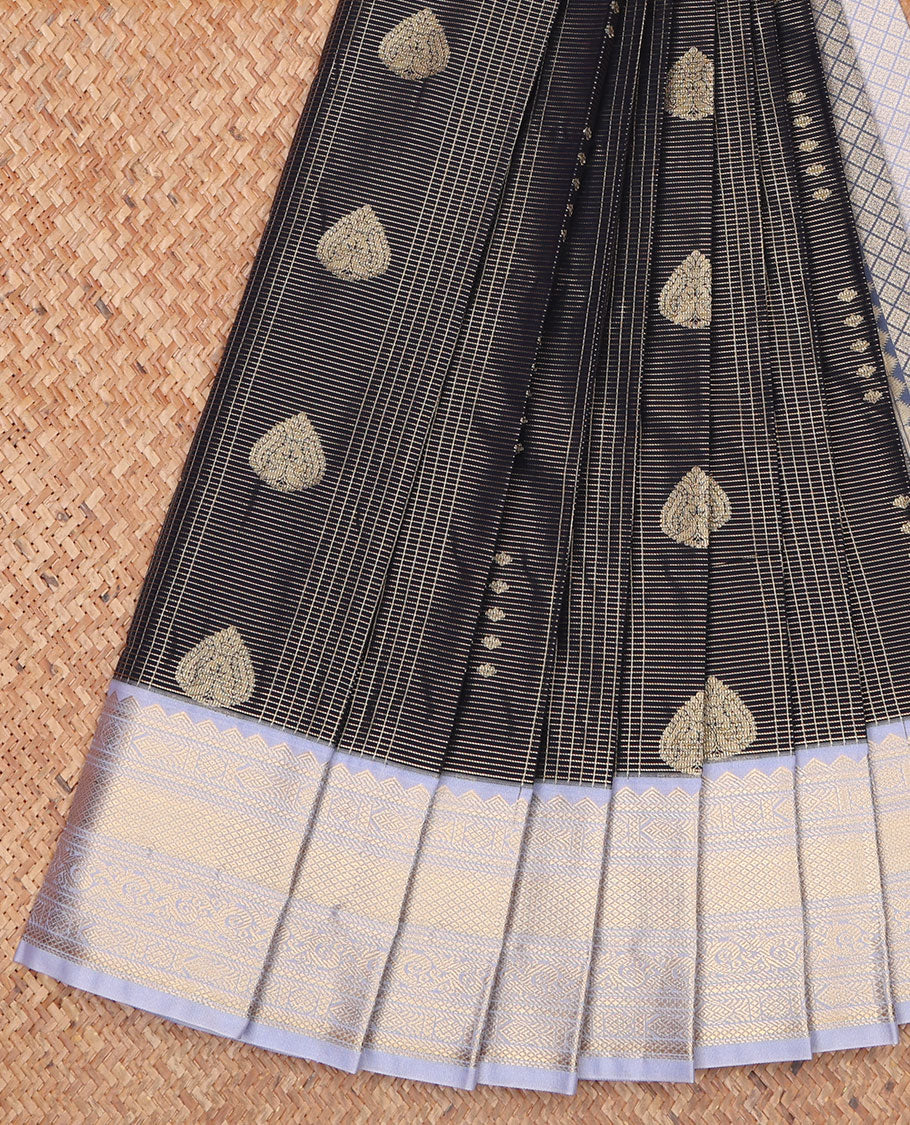 Black Budget Silk Saree, Detailed with Zari Butta and Checks on Its Bo