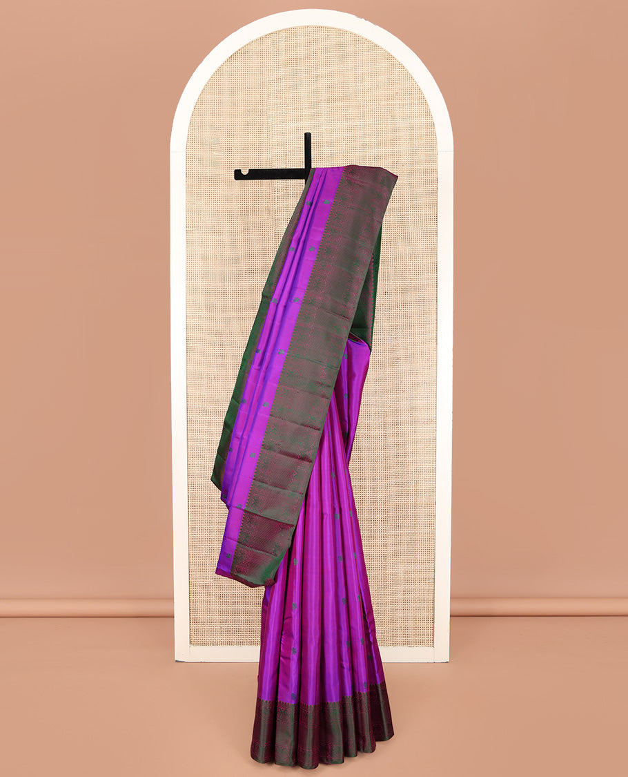 Purple Kanchipuram Silk Saree, Adorned with Diamond and Mayil Thread B