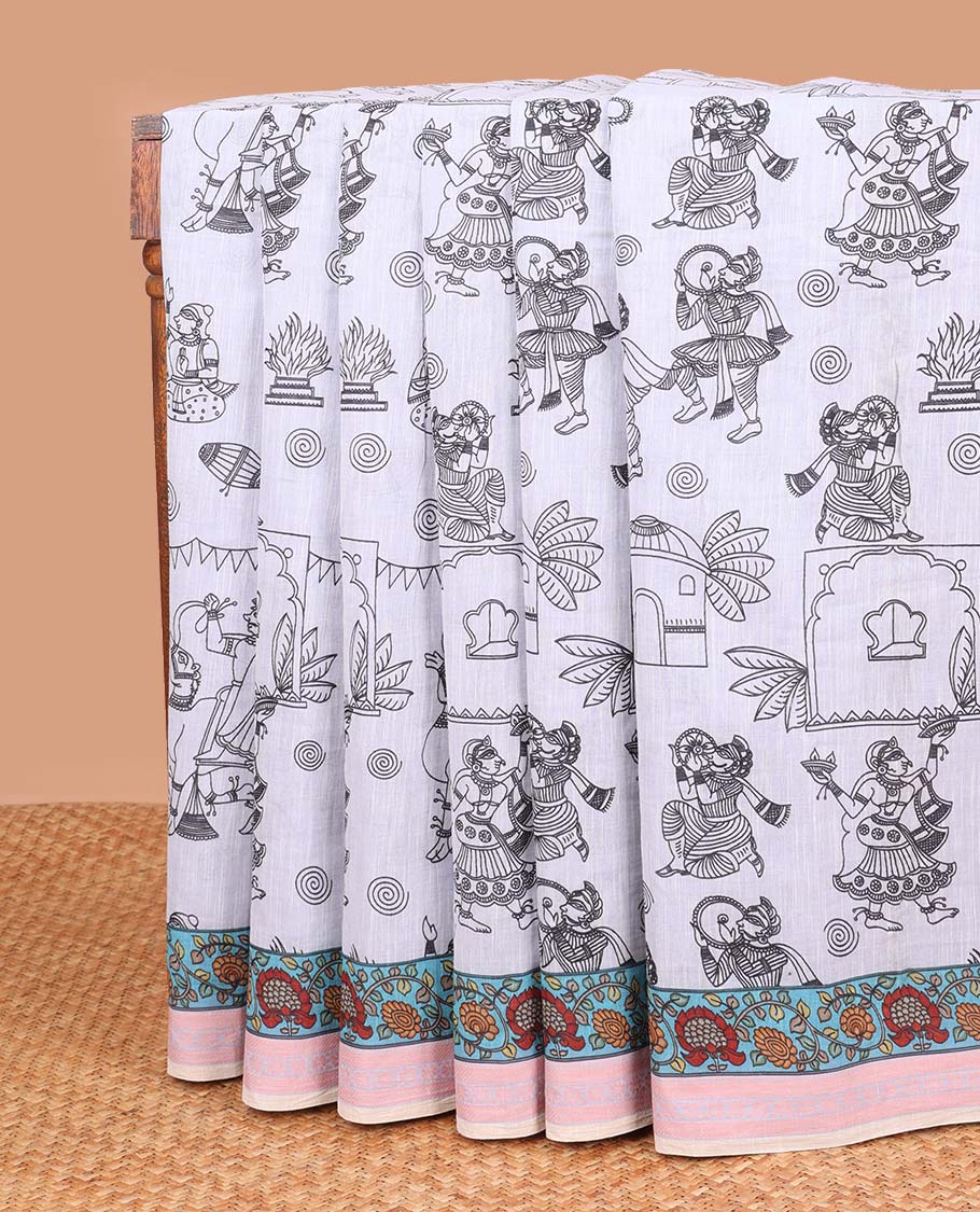 White human figures, village theme design machine printed soft cotton