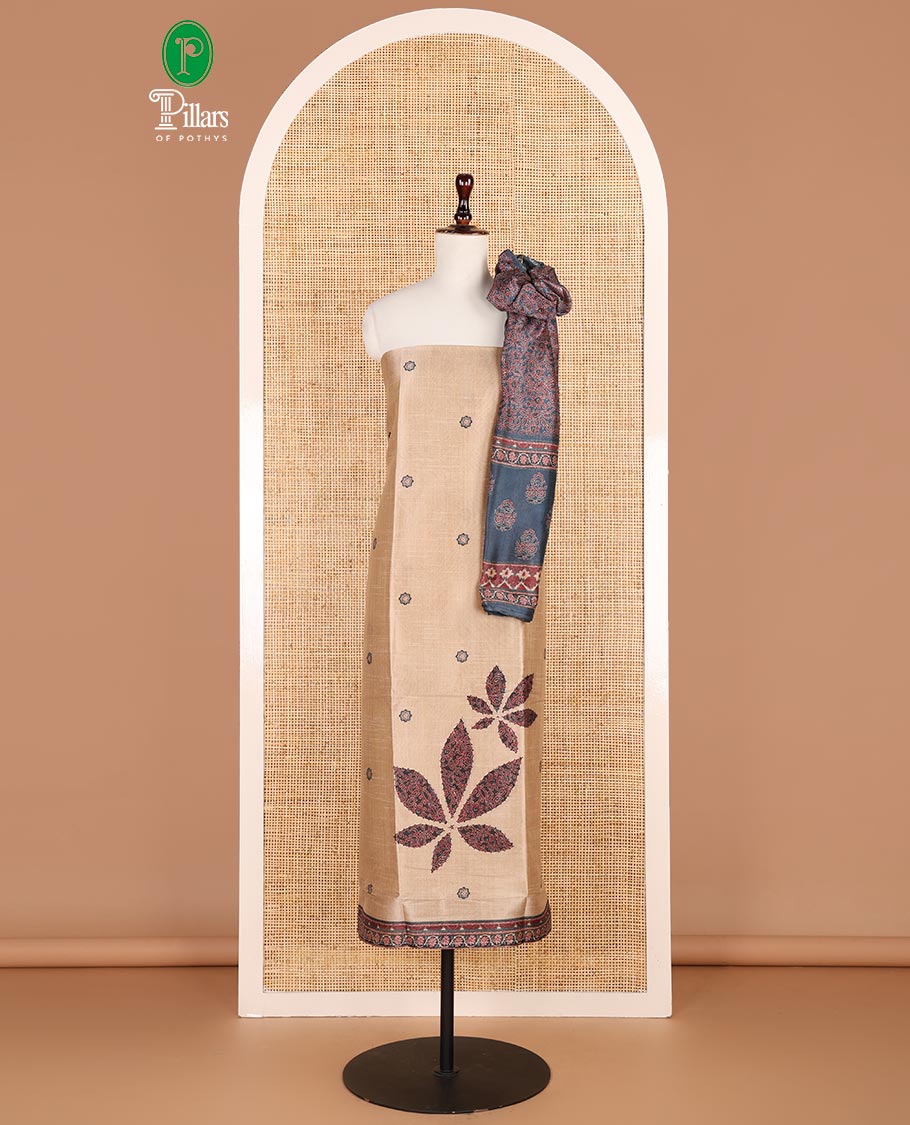 Chikku color ajrak print semi tussar chudidhar material top with jam c