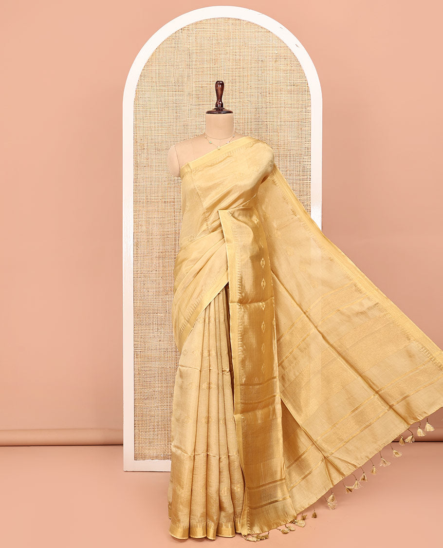 Sandal Banana Pith Saree, Subtly Sparkled with Buttas All Over Its Bod