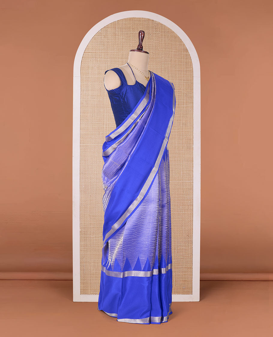 Blue shimmer Mysore silk saree, contrast rettai pettu traditional desi