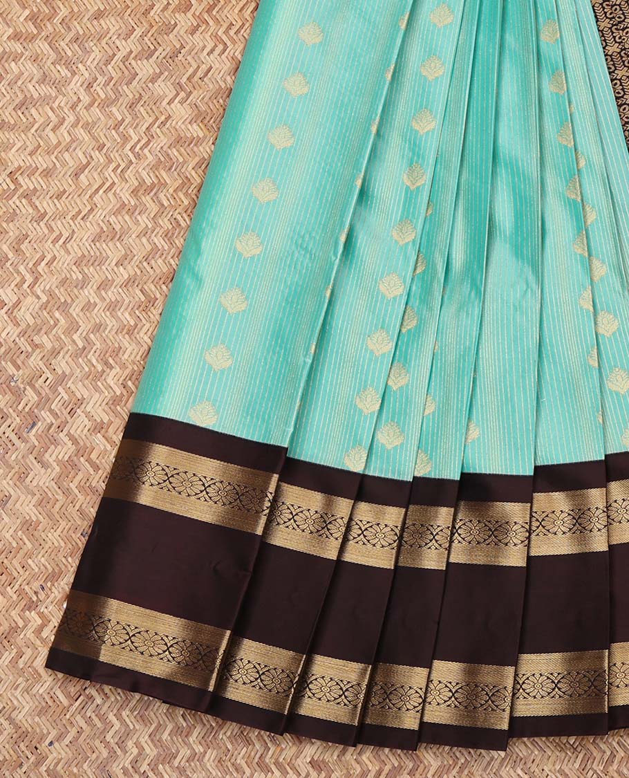 Turquoise Budget Silk Saree, Enriched with Zari Buttas and Stripes on
