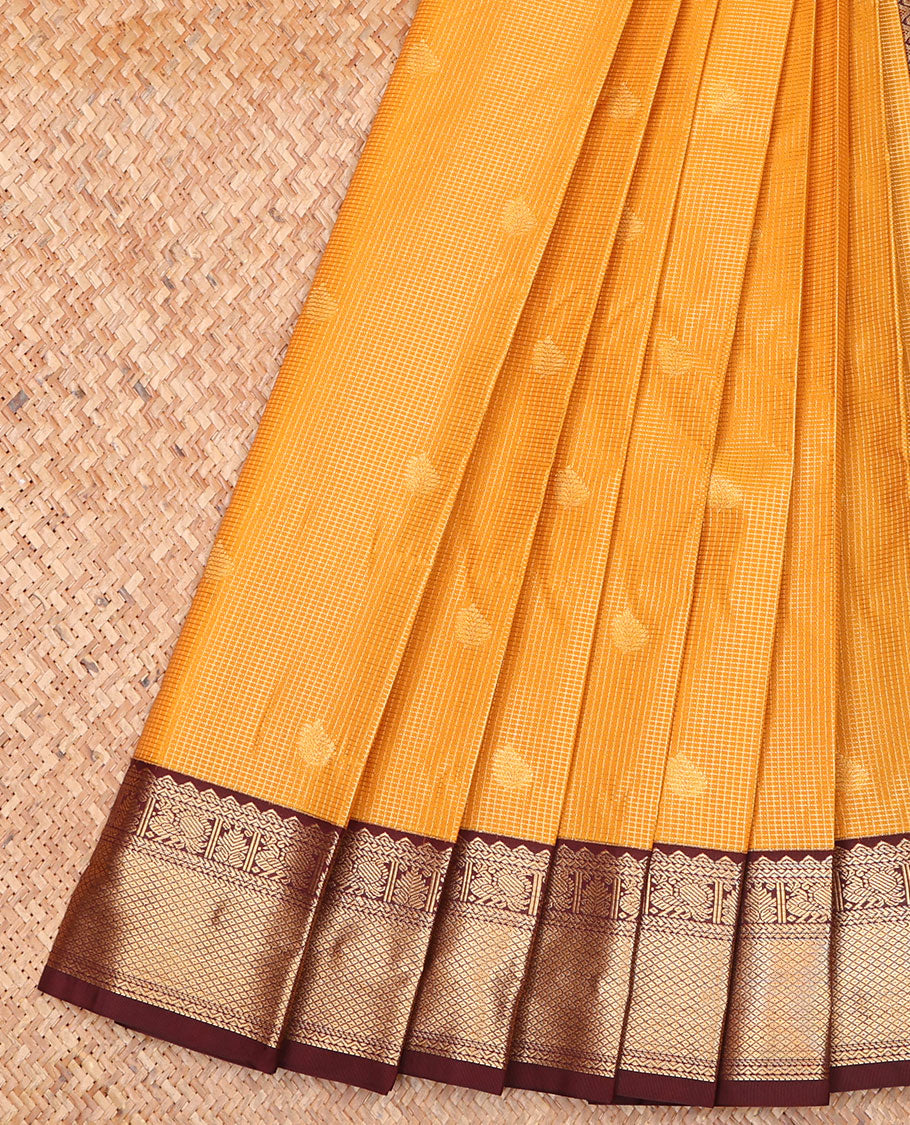 Orange Budget Silk Saree, Embellished with Zari Buttas and Micro-Check
