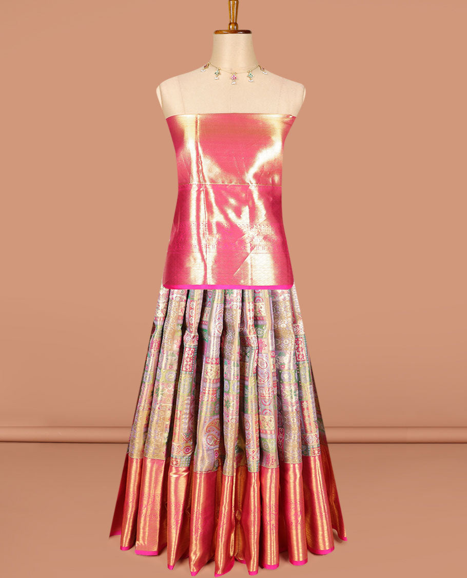 multi-color floral design silk half saree with contrast border of intr