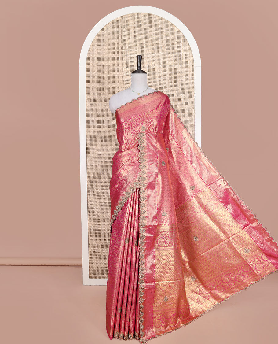Pink Vastrakala Silk Saree, Enriched with Floral Jacquard and Patch St