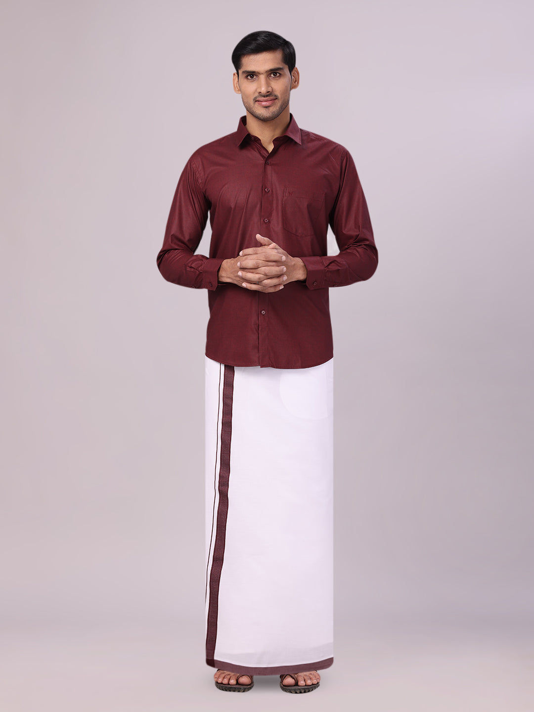 Buy Men's Maroon Shirt with Matching Dhoti Wedding Combo