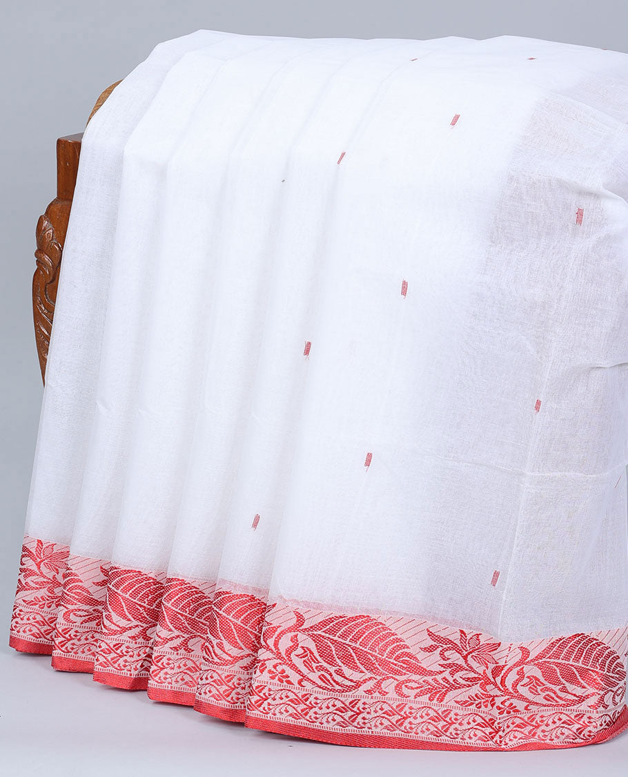 Cream bengal cotton with all-over buttas, contrast floral design borde