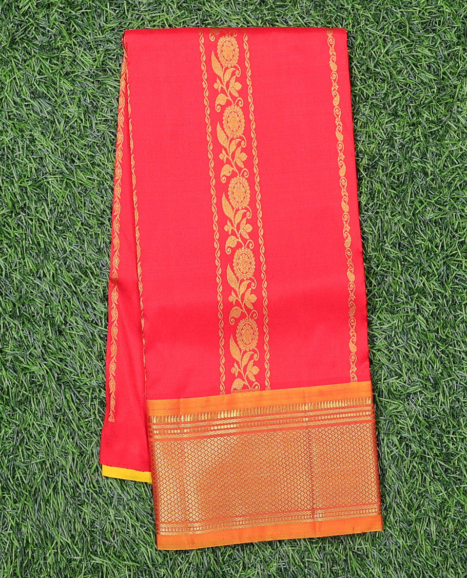 Red zari designs navarathna pavadai material, contrast blouse & tradit