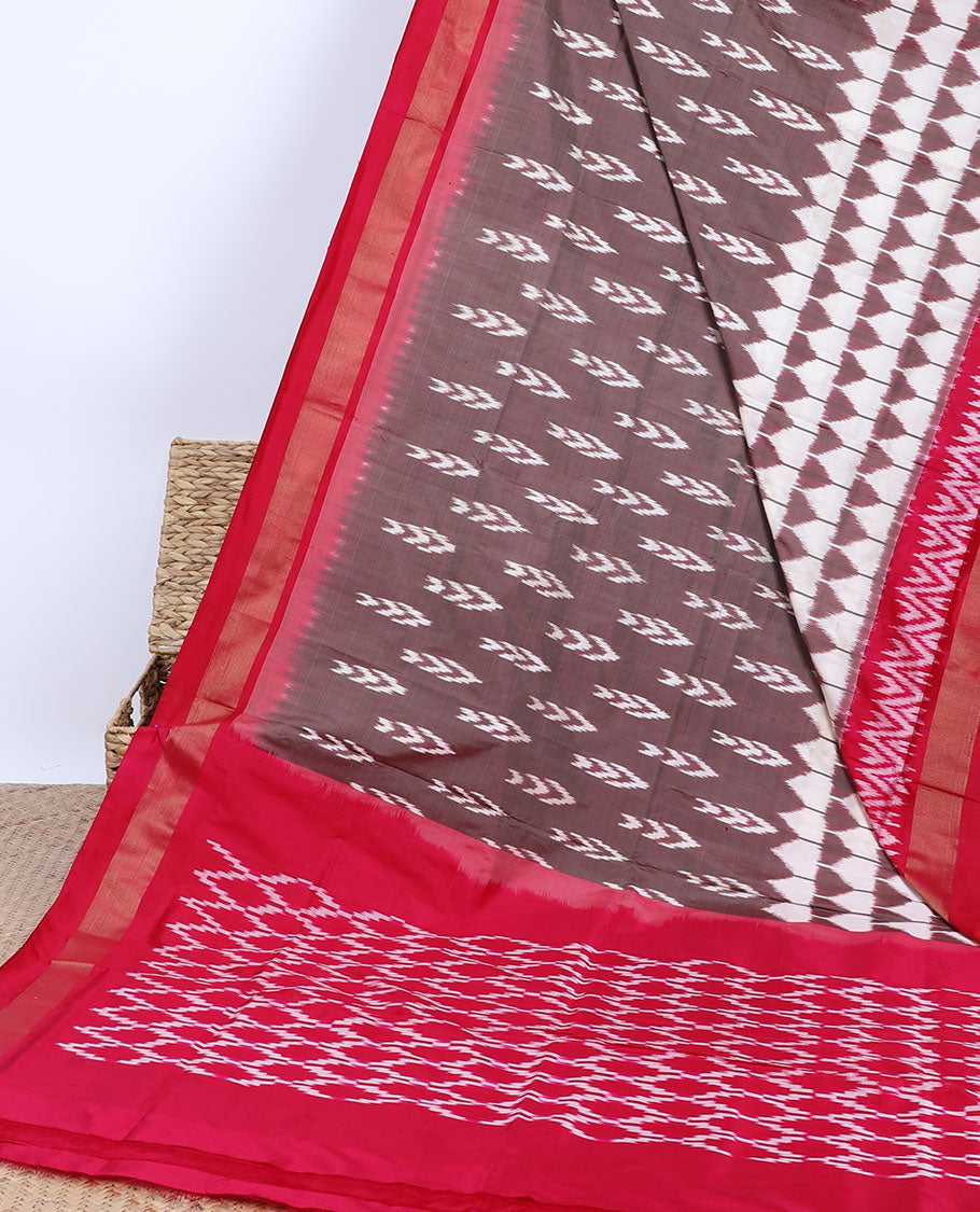 Brown unique ikkat motifs ikkat saree, contrast ikkat border & pallu o