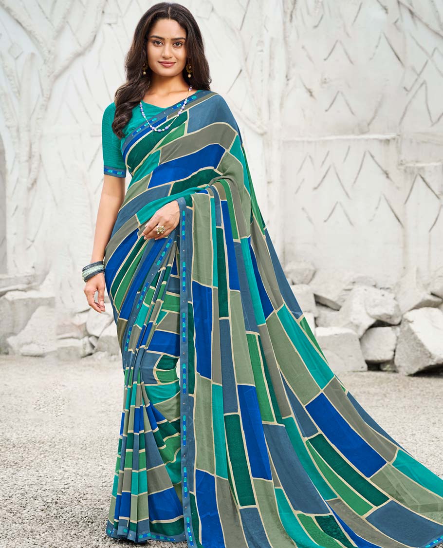 Multi-color checked patterned casual wear catalog saree, embroidered b