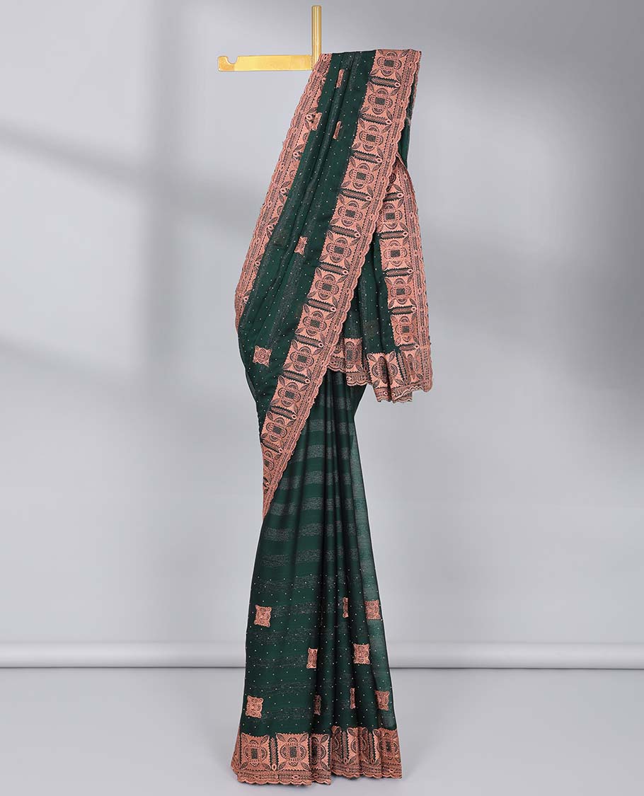 Green thread embroidered motifs & stone work designer saree, embroider