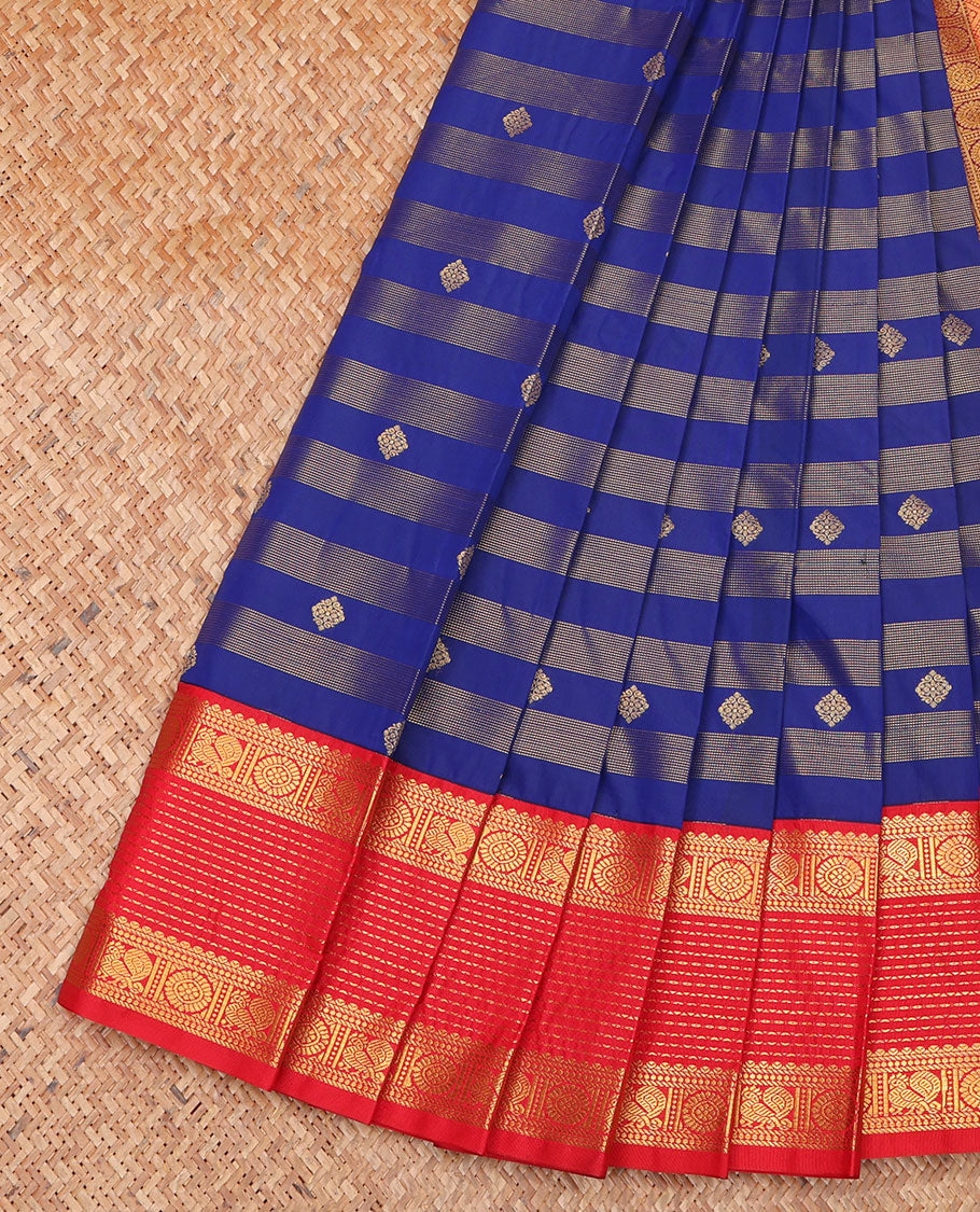 Royal Blue Budget Silk Saree, Elevated with Zari Buttas and Zari Strip