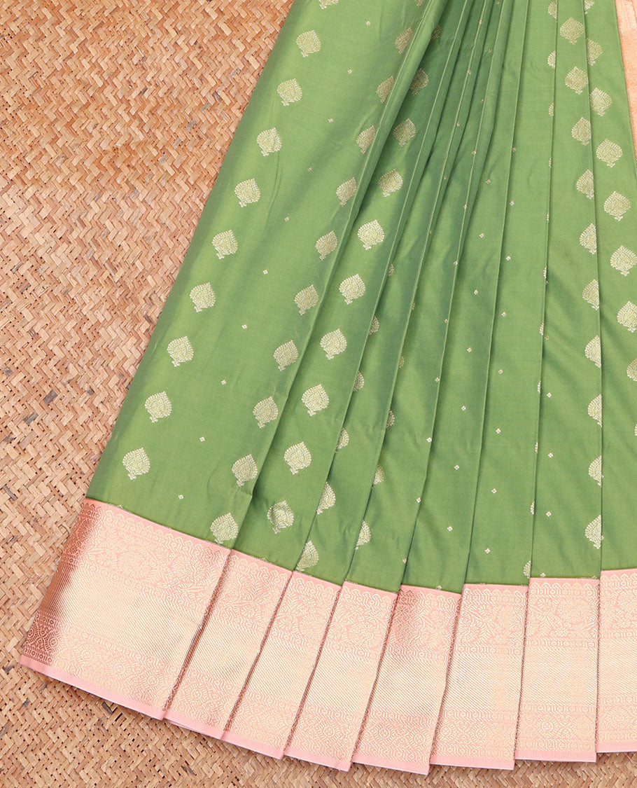 Green Budget Silk Saree, Beautified with Zari Buttas on Its Body, Comp