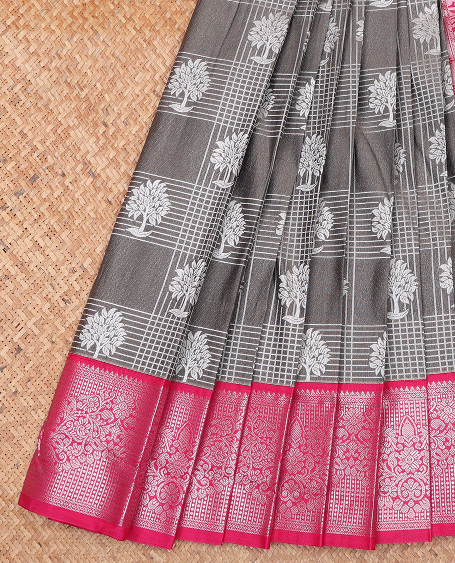 Grey Budget Silk Saree, Subtly Sparkled with Zari Butta Enclosed Check