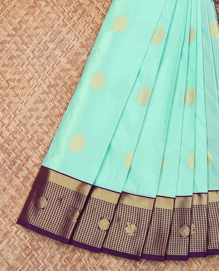 Turquoise Budget Silk Saree, Beautified with Zari Buttas on Its Body,